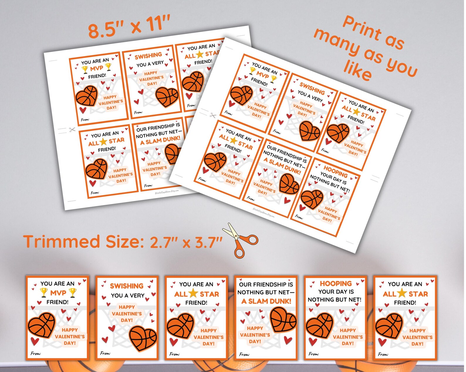 Printable Basketball Valentine Cards | Kids Classroom Valentines ...
