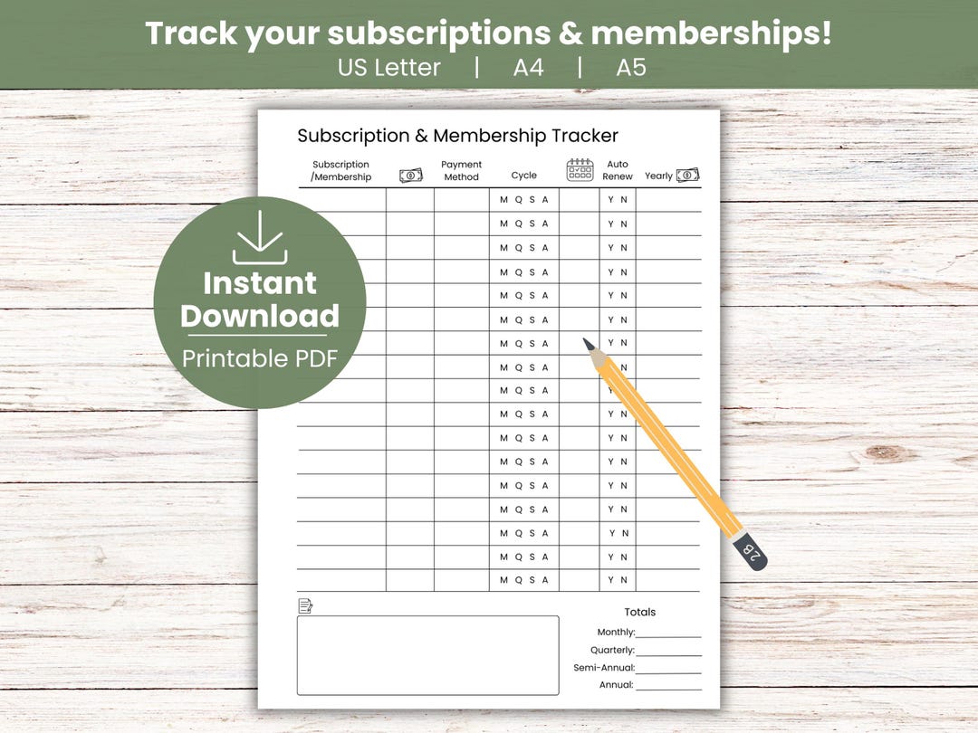 Subscription Tracker Printable Membership Checklist Budget Organizer ...