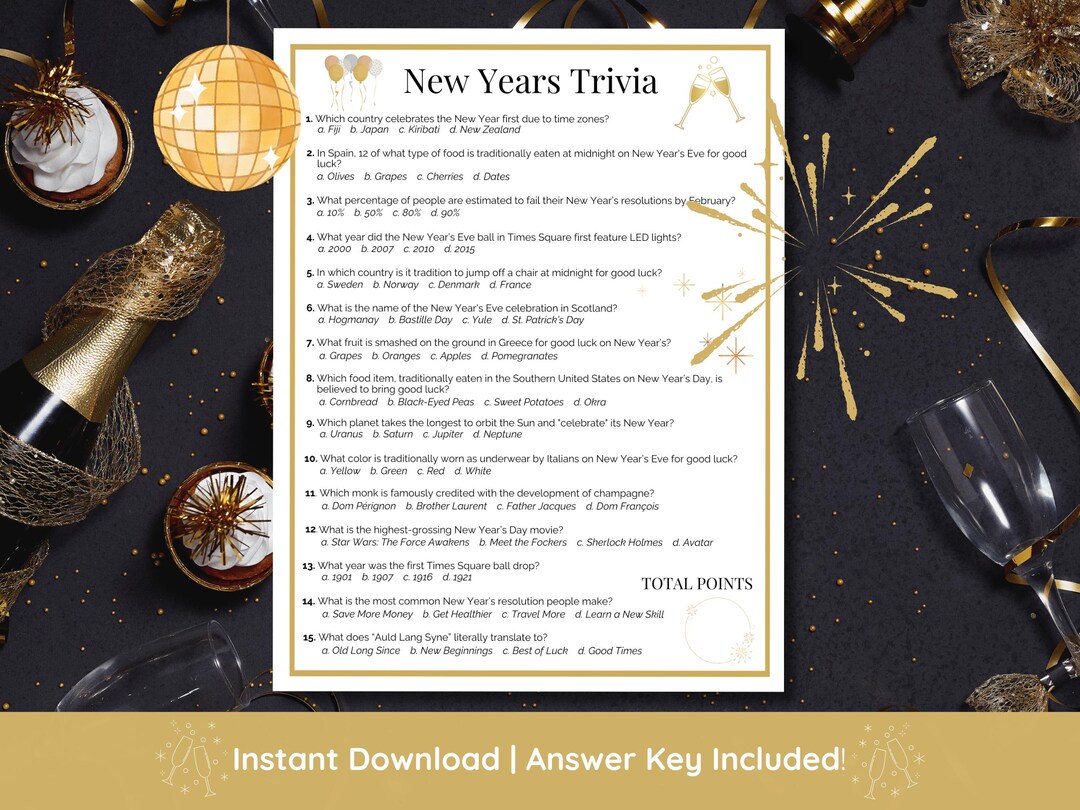 New Years Trivia Game New Years Eve Trivia Game 2025 Printable New ...