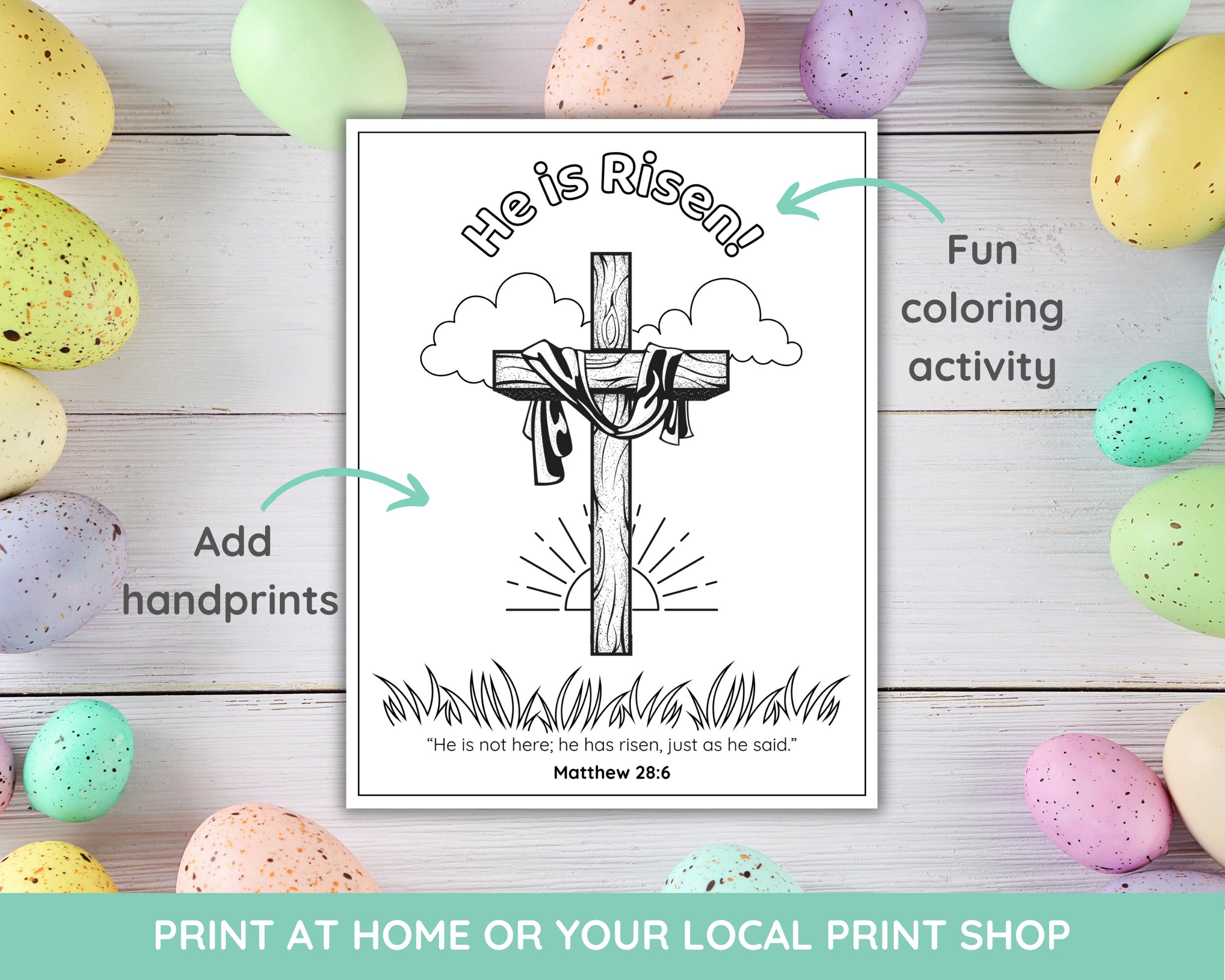 Easter Handprint Coloring Craft | He is Risen Keepsake Art | Sunday ...
