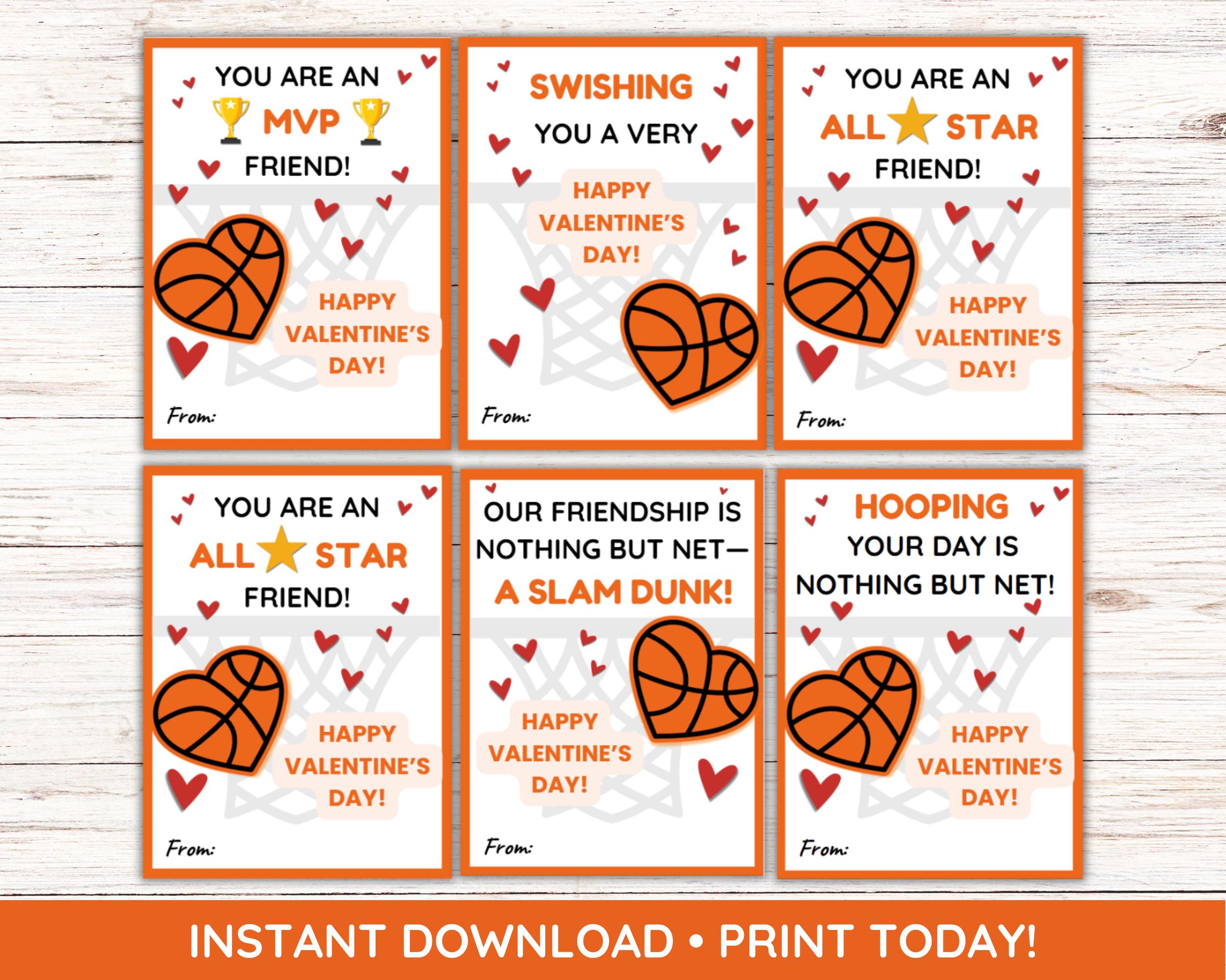 Printable Basketball Valentine Cards | Kids Classroom Valentines ...