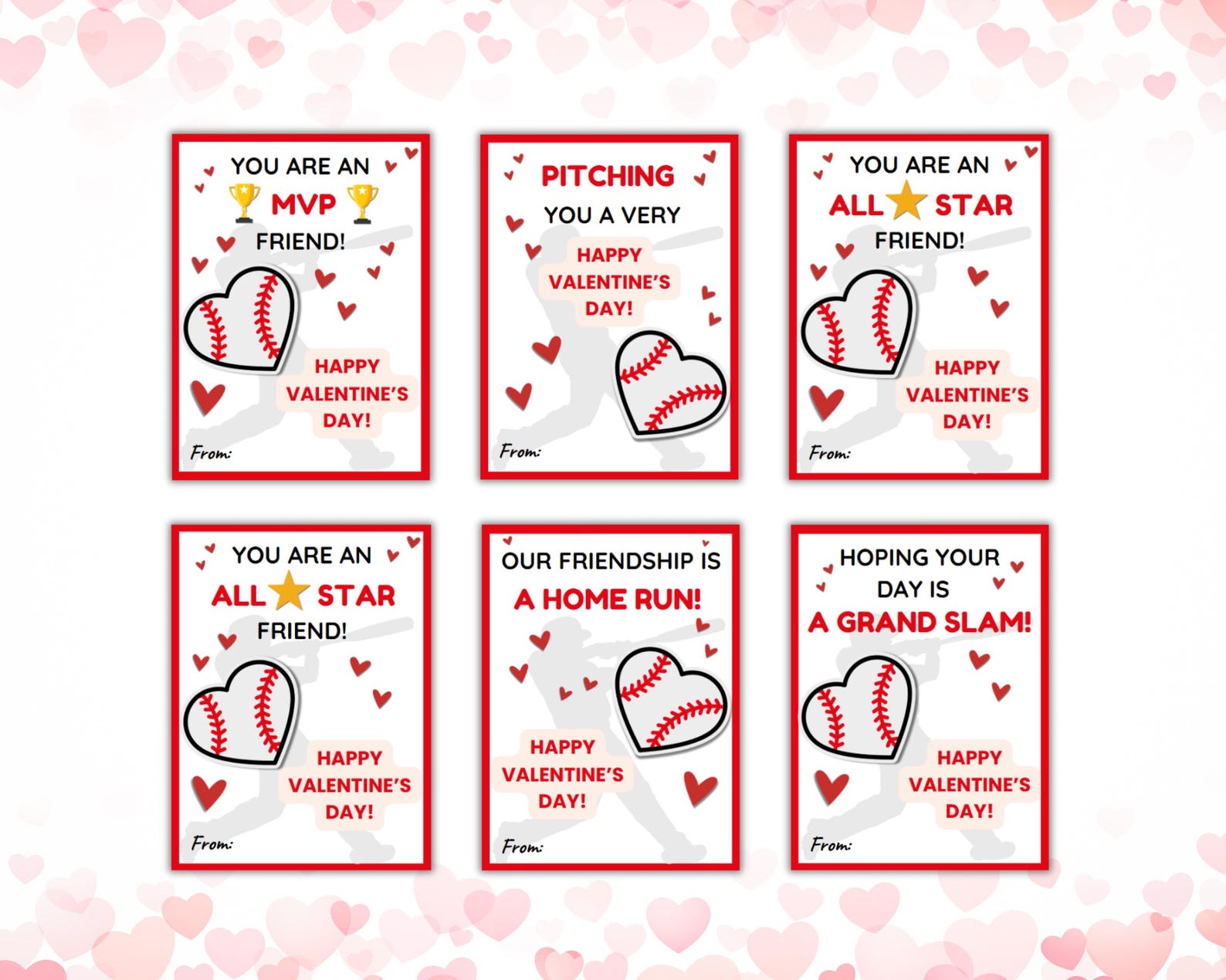 Printable Baseball Valentine Cards | Kids Classroom Valentines ...
