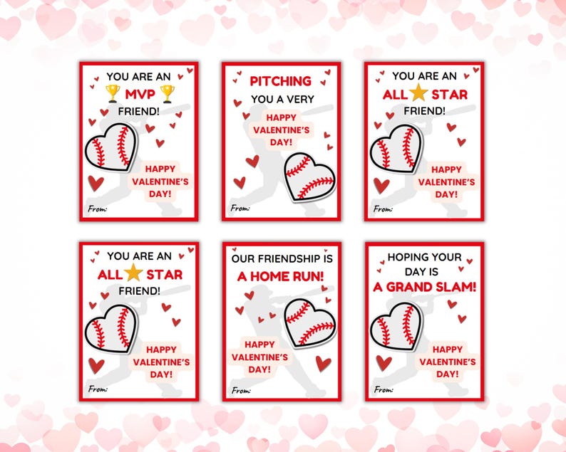 Printable Baseball Valentine Cards | Kids Classroom Valentines ...