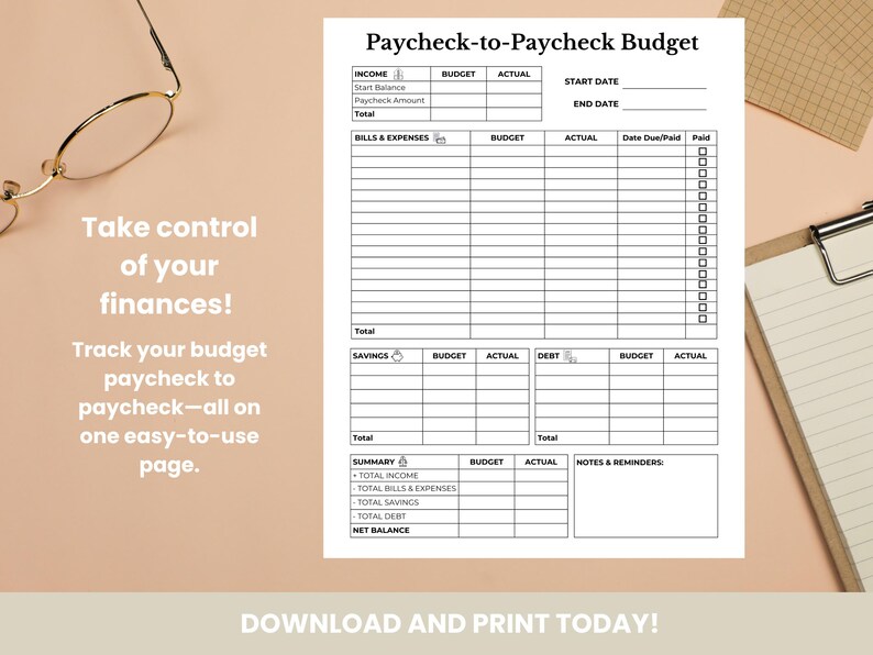 Paycheck to Paycheck Budget Template | Bi-monthly Budget | Weekly ...