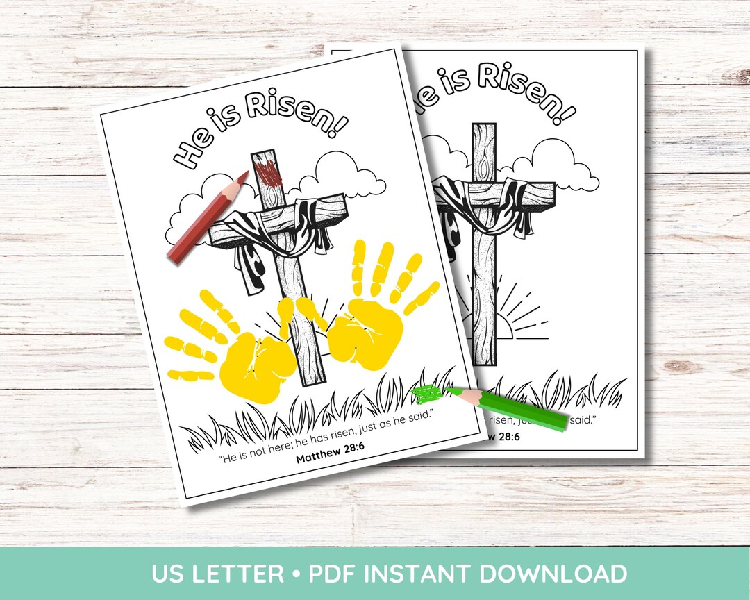 Easter Handprint Coloring Craft | He is Risen Keepsake Art | Sunday ...