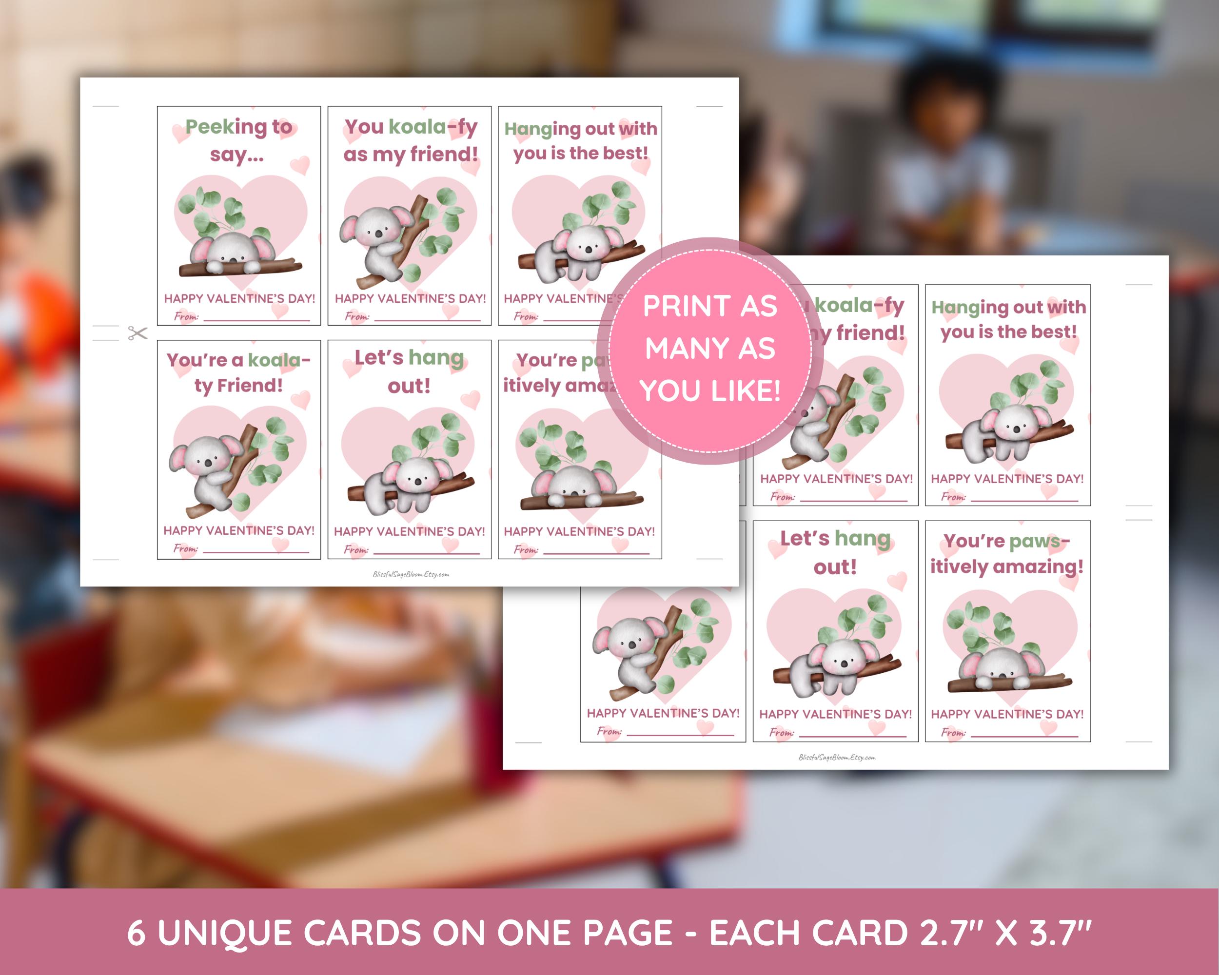 Koala Printable Valentine's Cards | Kid's Classroom Exchange Valentines ...