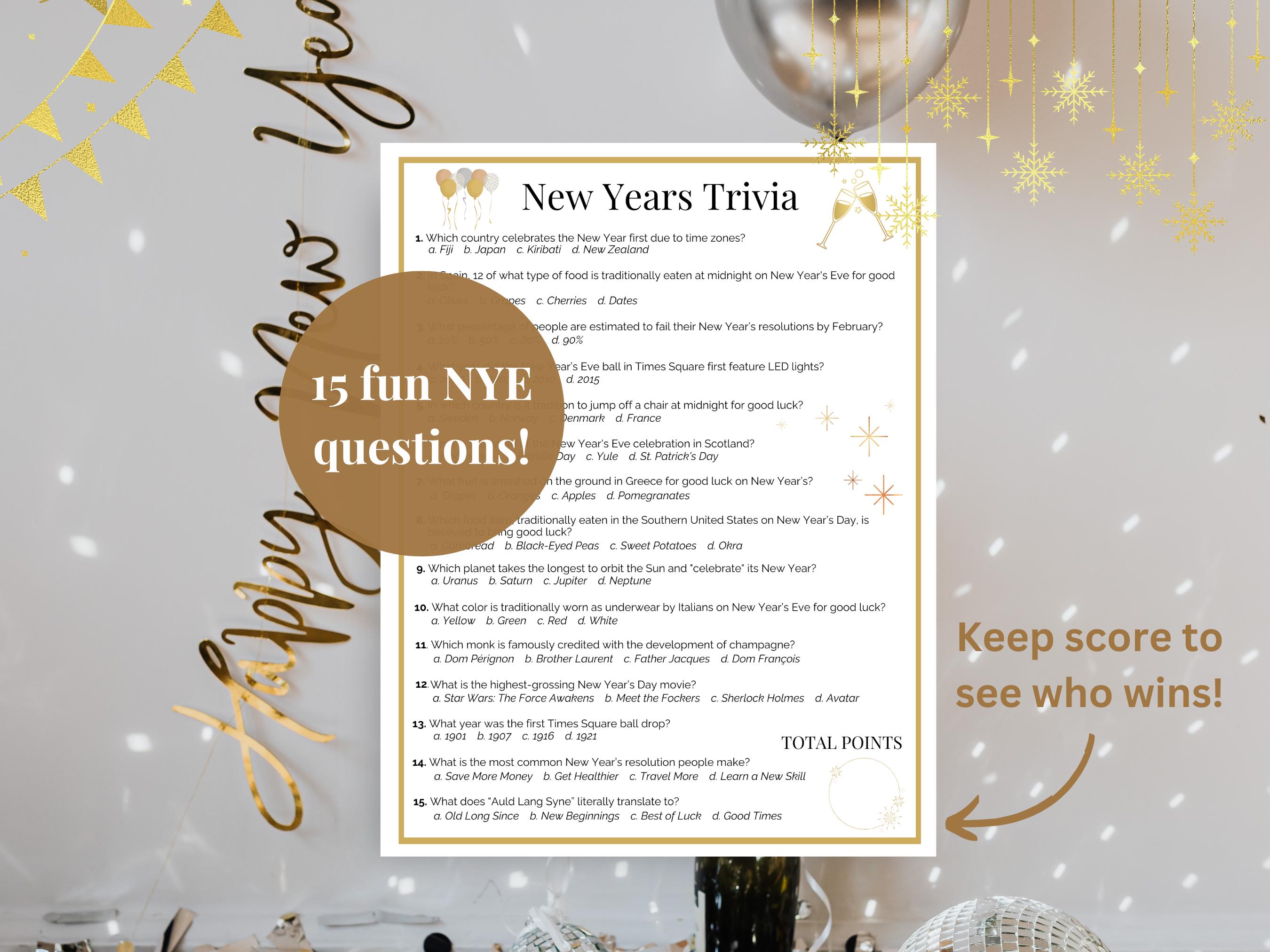 New Years Trivia Game | New Years Eve Trivia Game 2025 | Printable New ...