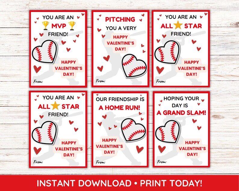Printable Baseball Valentine Cards | Kids Classroom Valentines ...