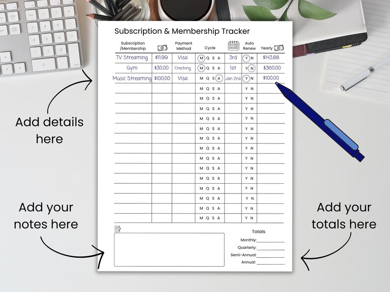 Subscription Tracker Printable Membership Checklist Budget Organizer ...