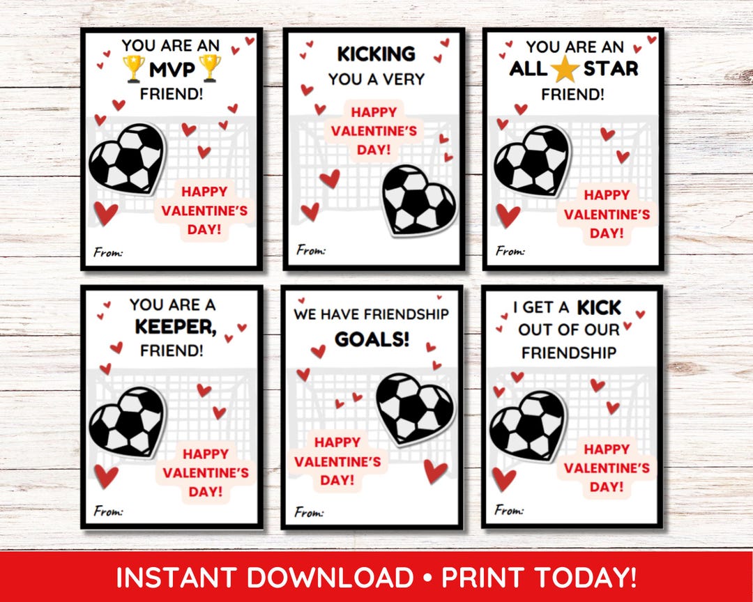 Printable Soccer Valentine Cards | Kids Classroom Valentines | Instant ...