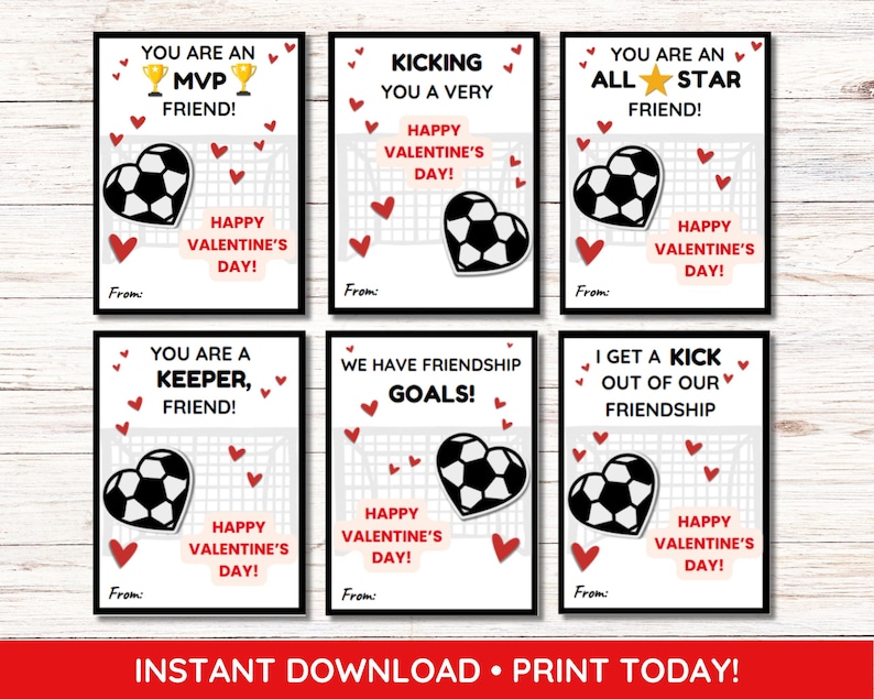 Printable Soccer Valentine Cards | Kids Classroom Valentines | Instant ...