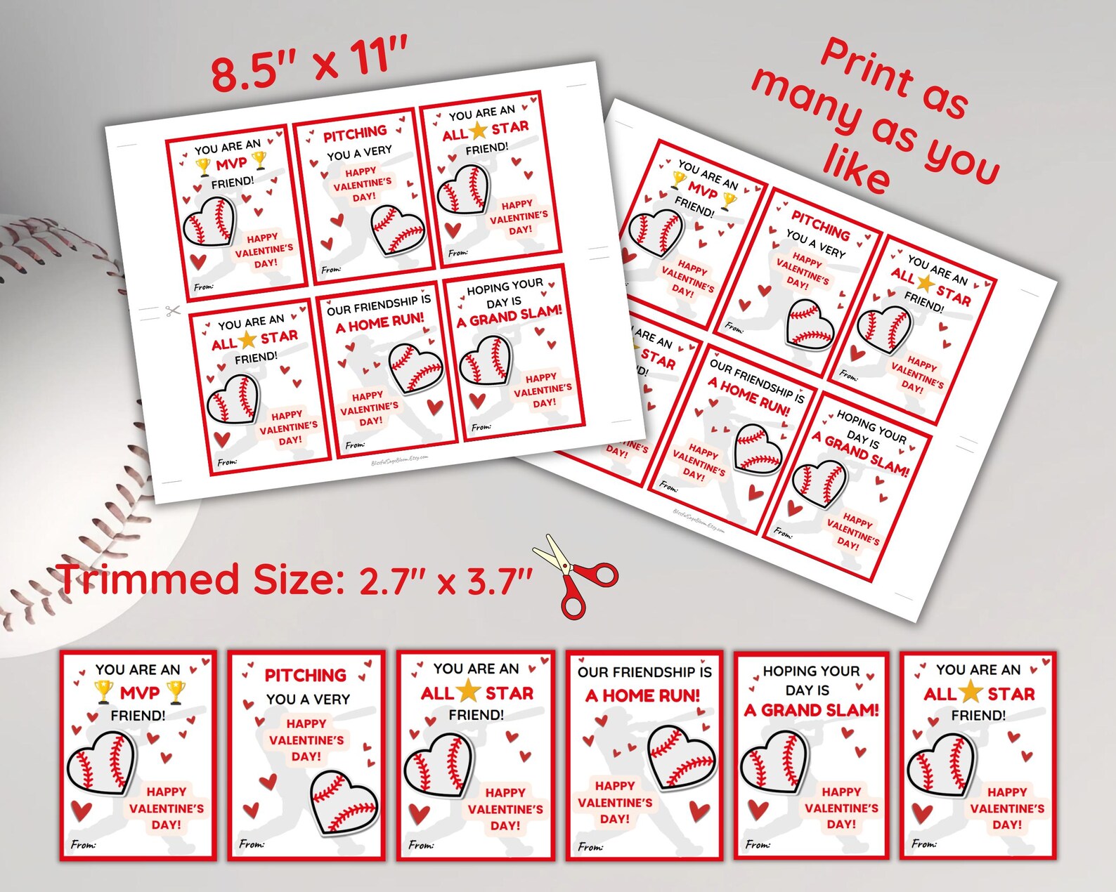 Printable Baseball Valentine Cards | Kids Classroom Valentines ...
