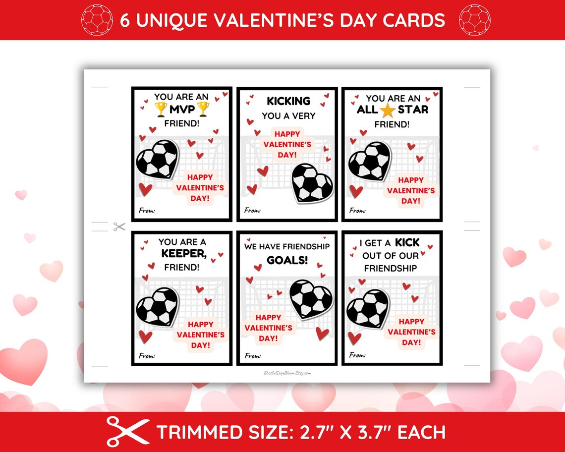 Printable Soccer Valentine Cards | Kids Classroom Valentines | Instant ...
