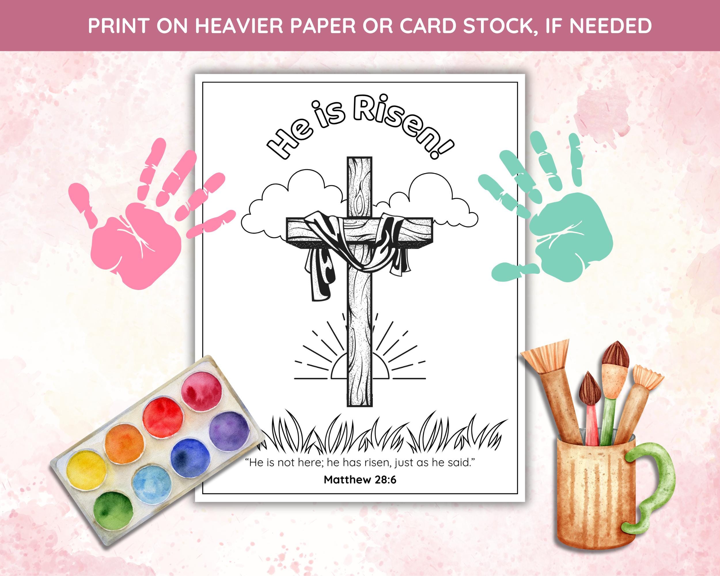 Easter Handprint Coloring Craft | He is Risen Keepsake Art | Sunday ...