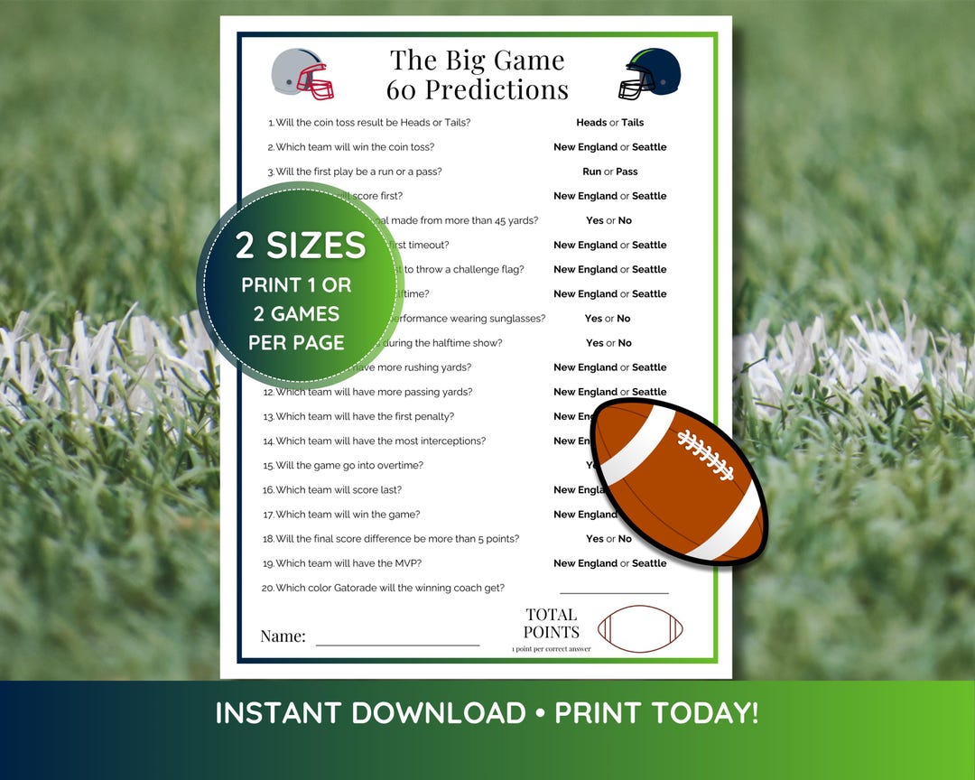 Big Game 60 Predictions | Super Football Party Game | Watch Party ...