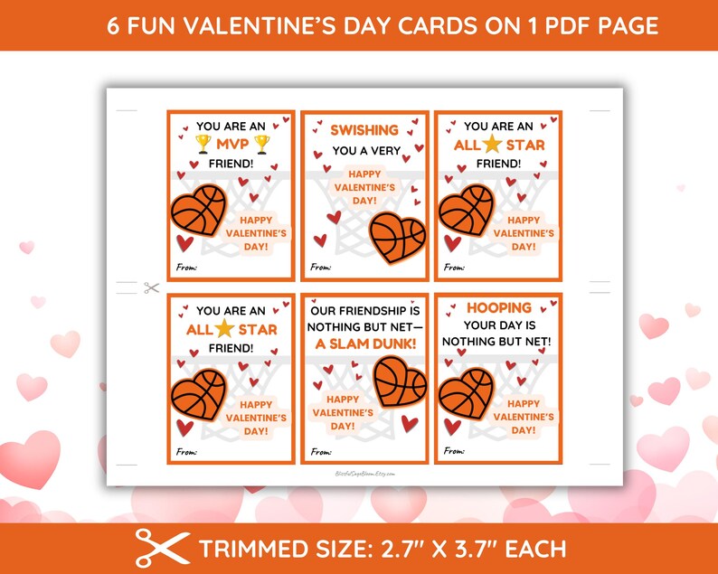 Printable Basketball Valentine Cards | Kids Classroom Valentines ...