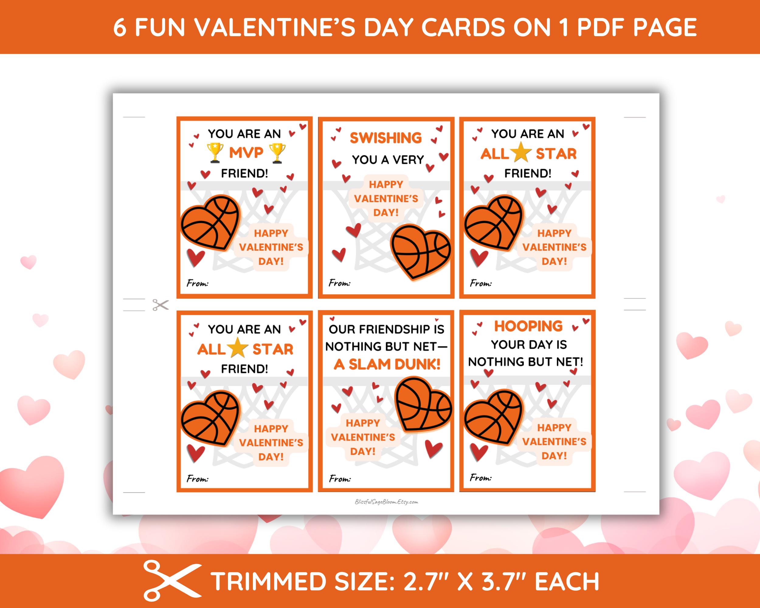 Printable Basketball Valentine Cards | Kids Classroom Valentines ...