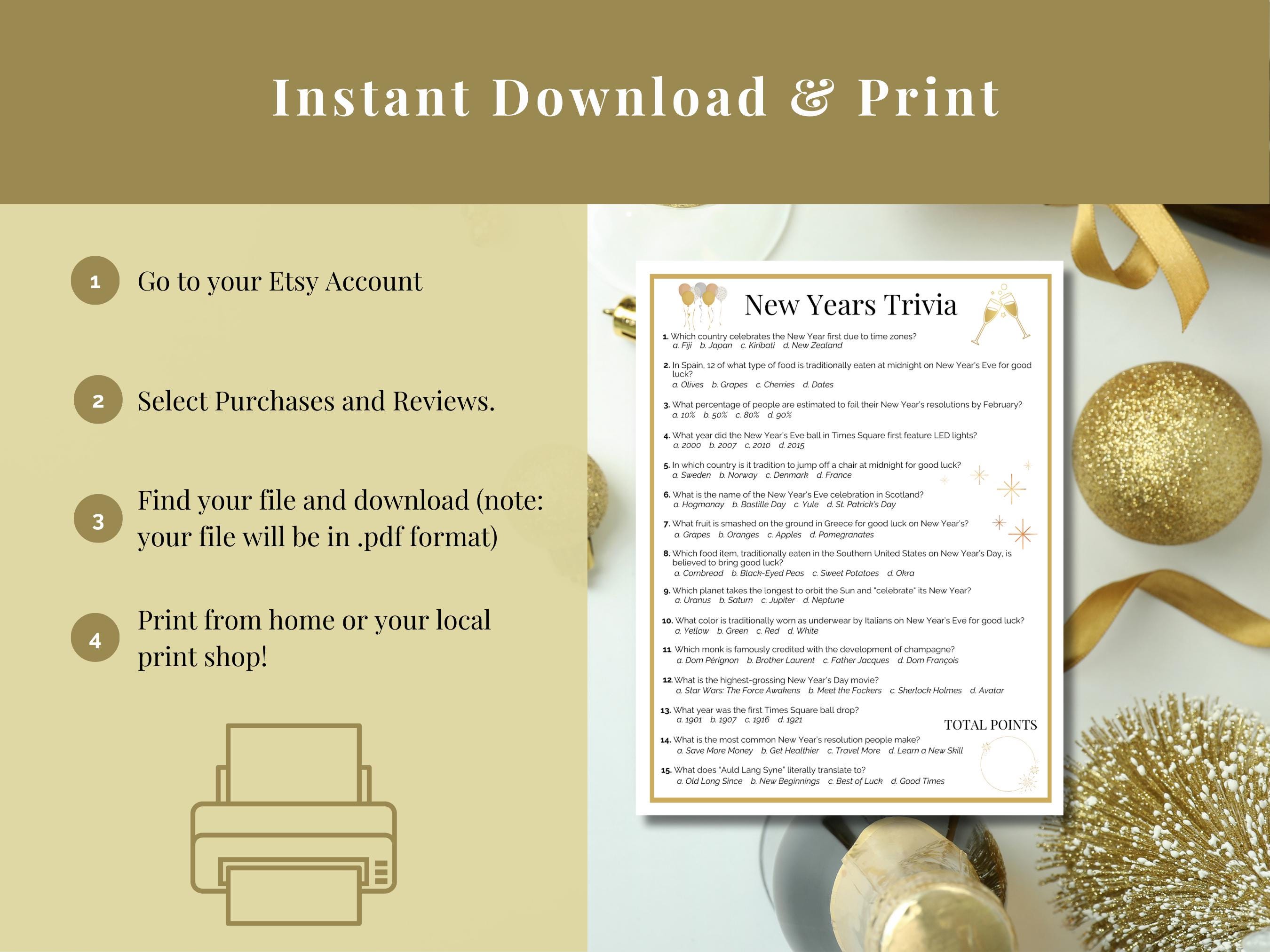 New Years Trivia Game | New Years Eve Trivia Game 2025 | Printable New ...