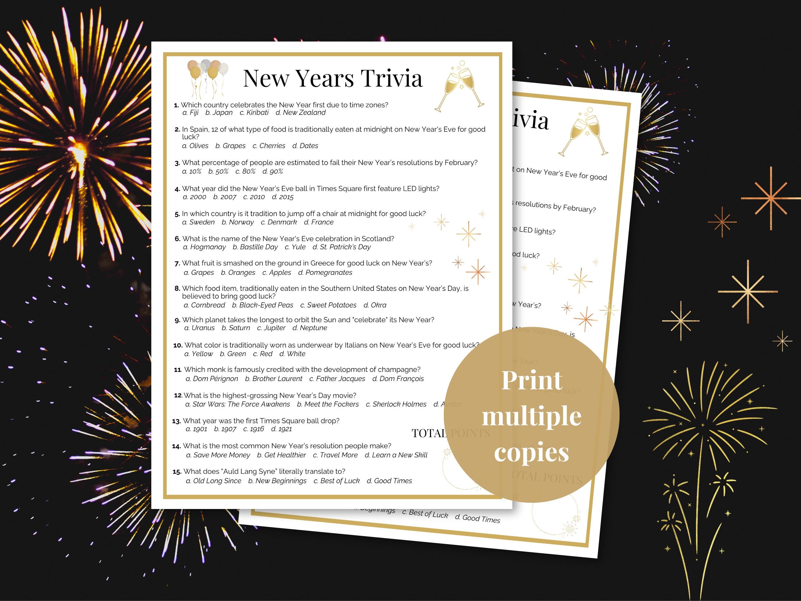 New Years Trivia Game | New Years Eve Trivia Game 2025 | Printable New ...
