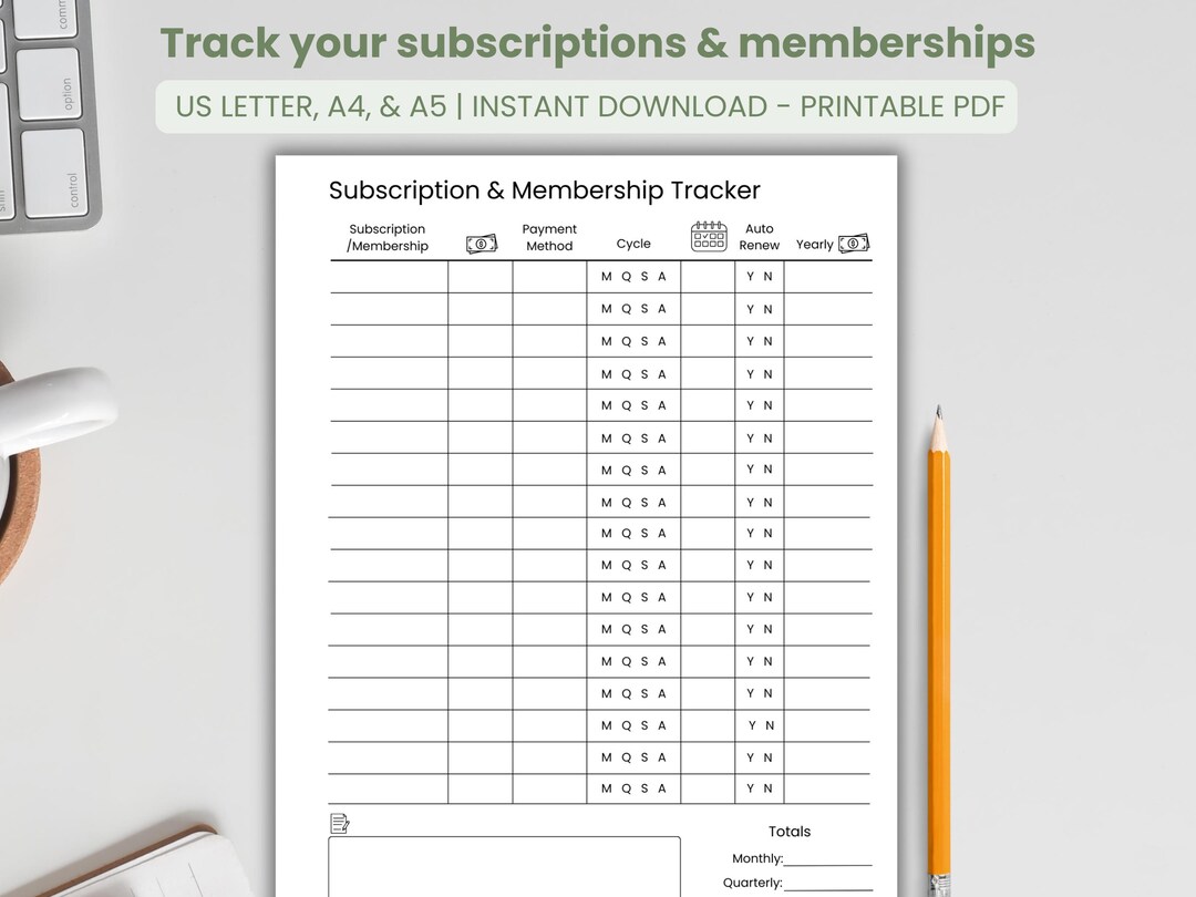 Subscription Tracker Printable | Membership Checklist| Budget Organizer ...