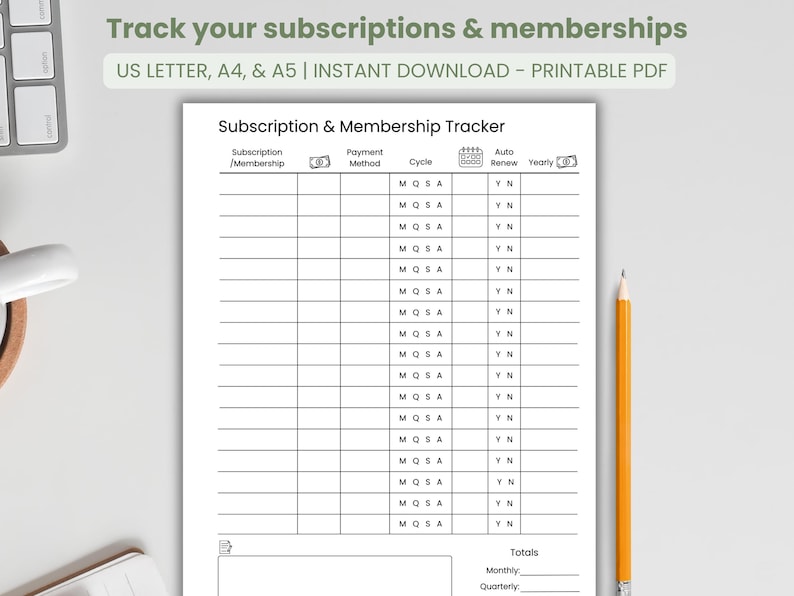 Subscription Tracker Printable | Membership Checklist| Budget Organizer ...