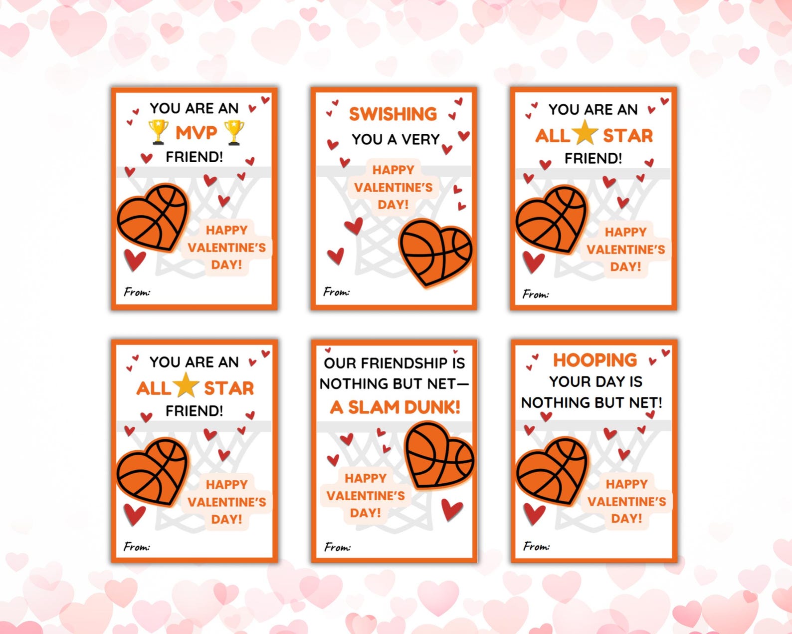 Printable Basketball Valentine Cards | Kids Classroom Valentines ...