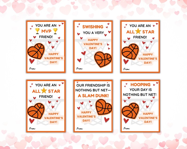 Printable Basketball Valentine Cards | Kids Classroom Valentines ...