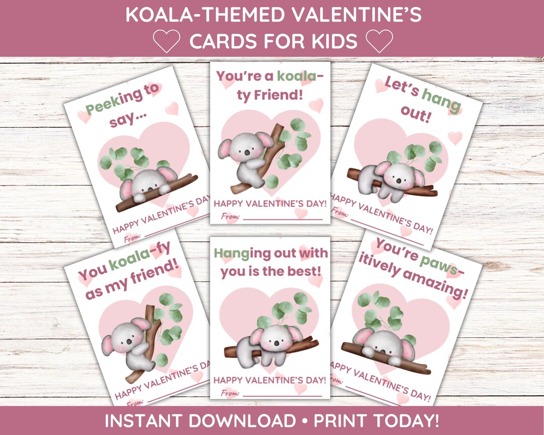 Koala Printable Valentine's Cards | Kid's Classroom Exchange Valentines ...