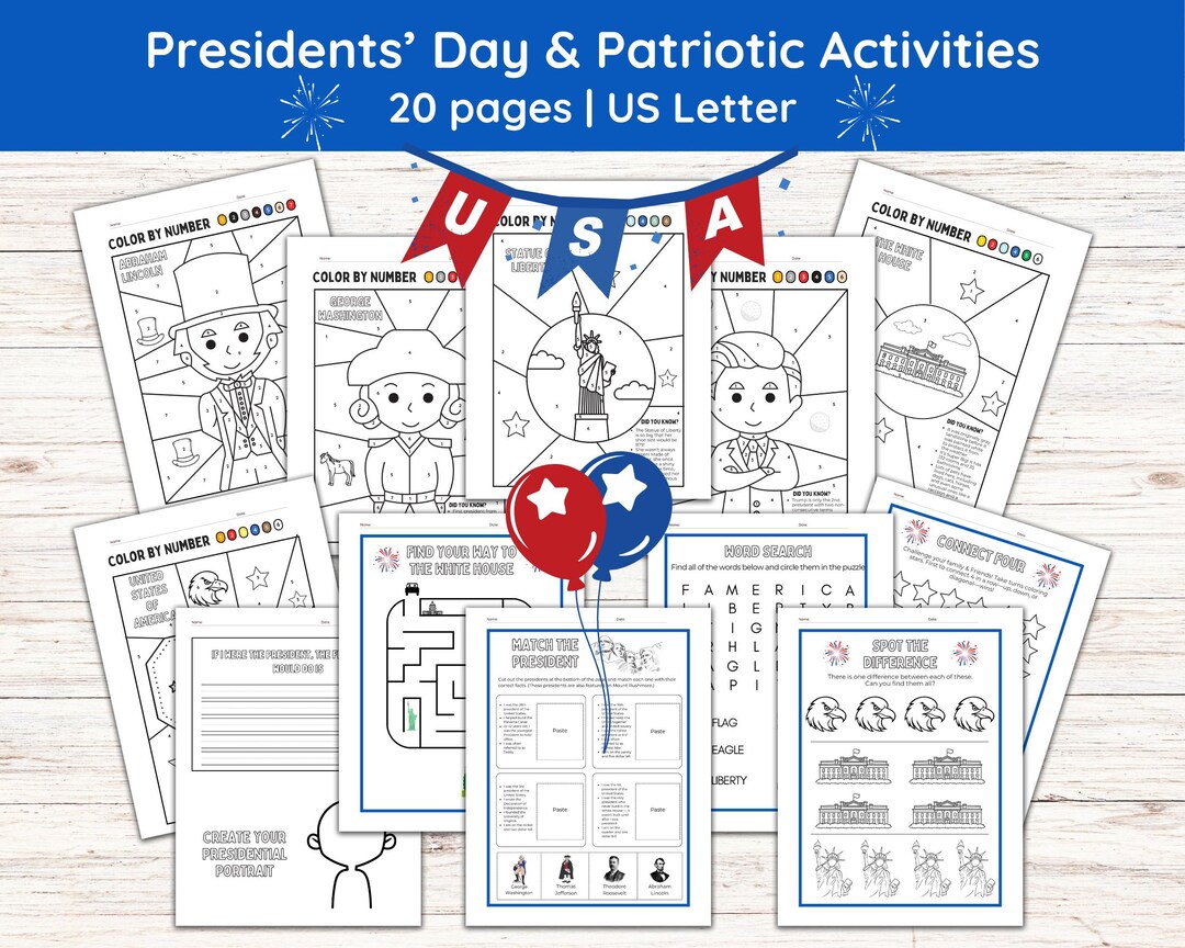 Kids Presidents Day Activities and Games | Easy Color by Number ...