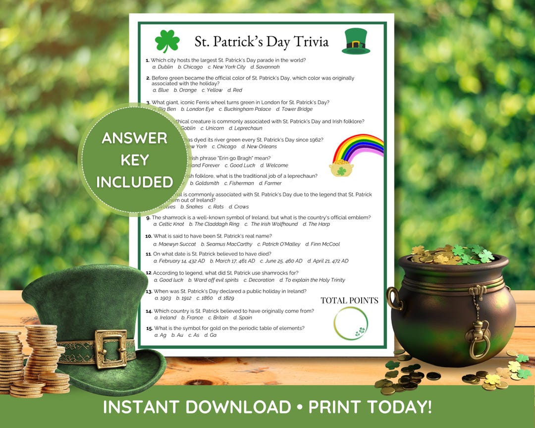 St. Patrick's Day Trivia Game | Fun St. Paddy's Day Irish Quiz | Games ...
