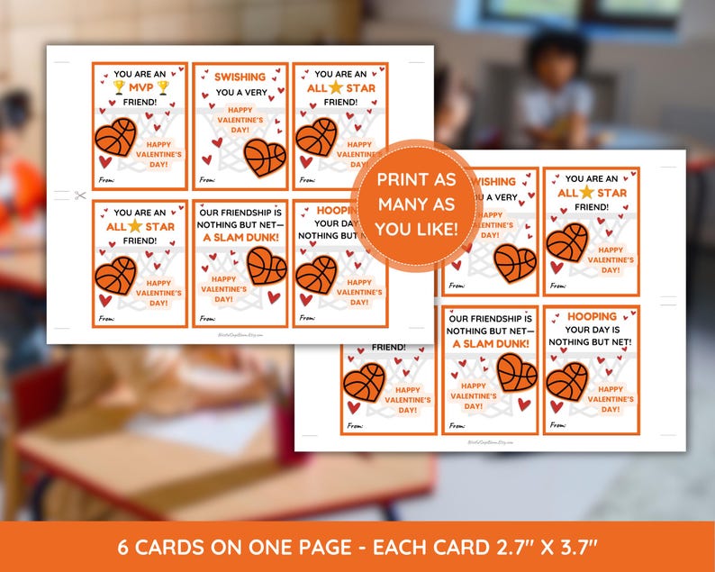 Printable Basketball Valentine Cards | Kids Classroom Valentines ...