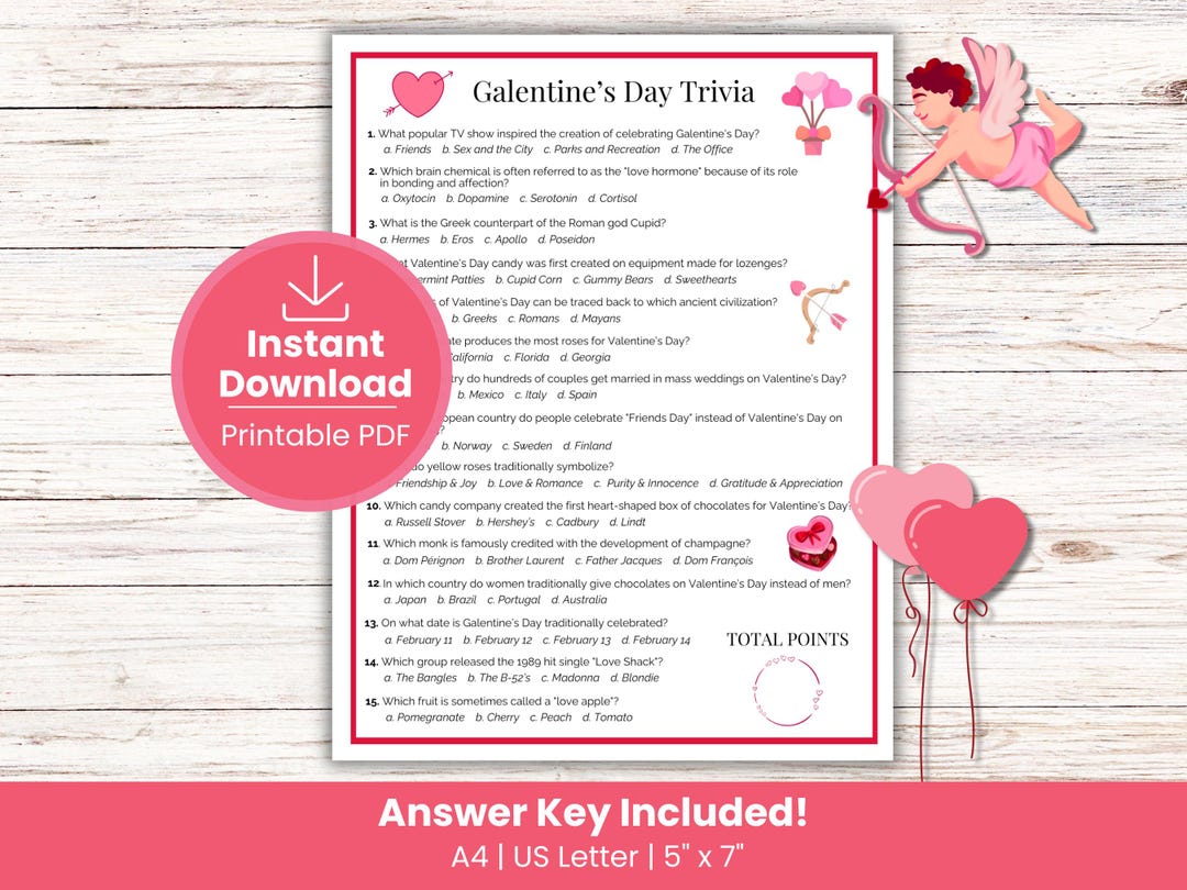Galentine’s Day Trivia Game | Valentine’s Trivia Quiz | Fun Galentines ...