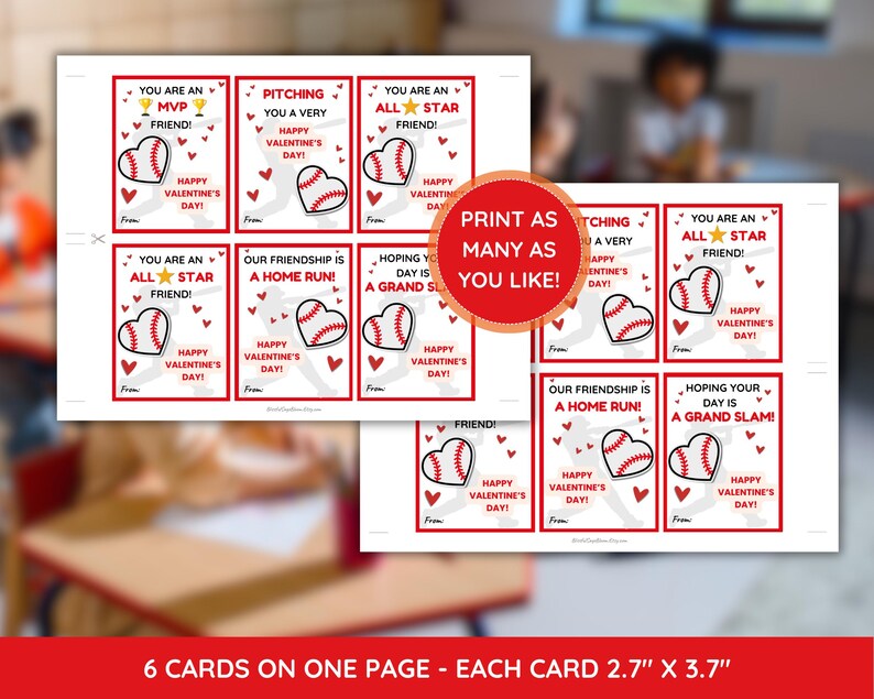 Printable Baseball Valentine Cards | Kids Classroom Valentines ...