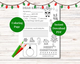 Letter to Santa Coloring Page Printable Christmas Wish List, Dear Santa ...