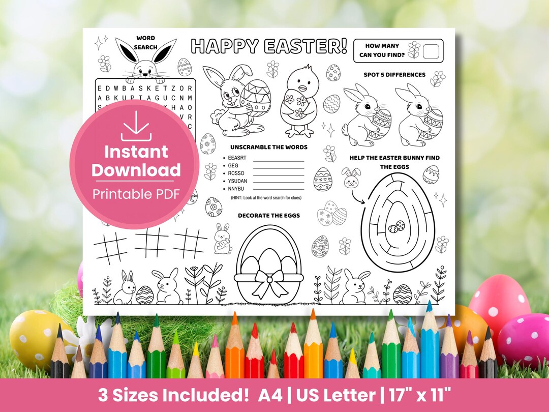 Easter Activity Placemat Printable | Coloring Page for Kids | Sunday ...