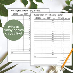 Subscription Tracker Printable | Membership Checklist| Budget Organizer ...