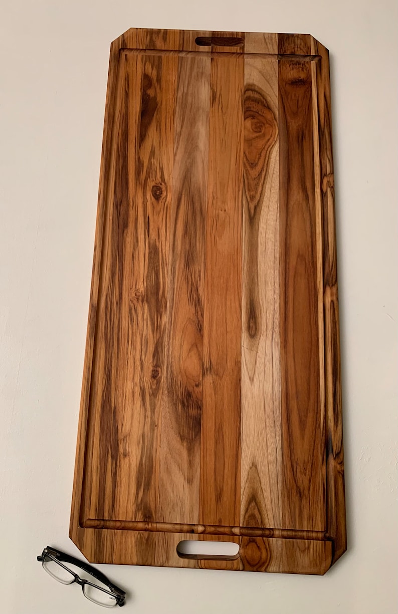 Extra Large Solid Teak Cutting Board. With Iron Reinforced Handles ...