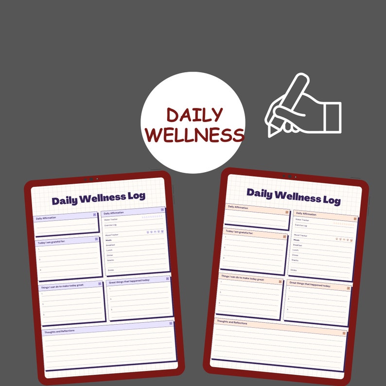 Daily Wellness Log Printable | Health & Wellness Tracker | Self-care ...