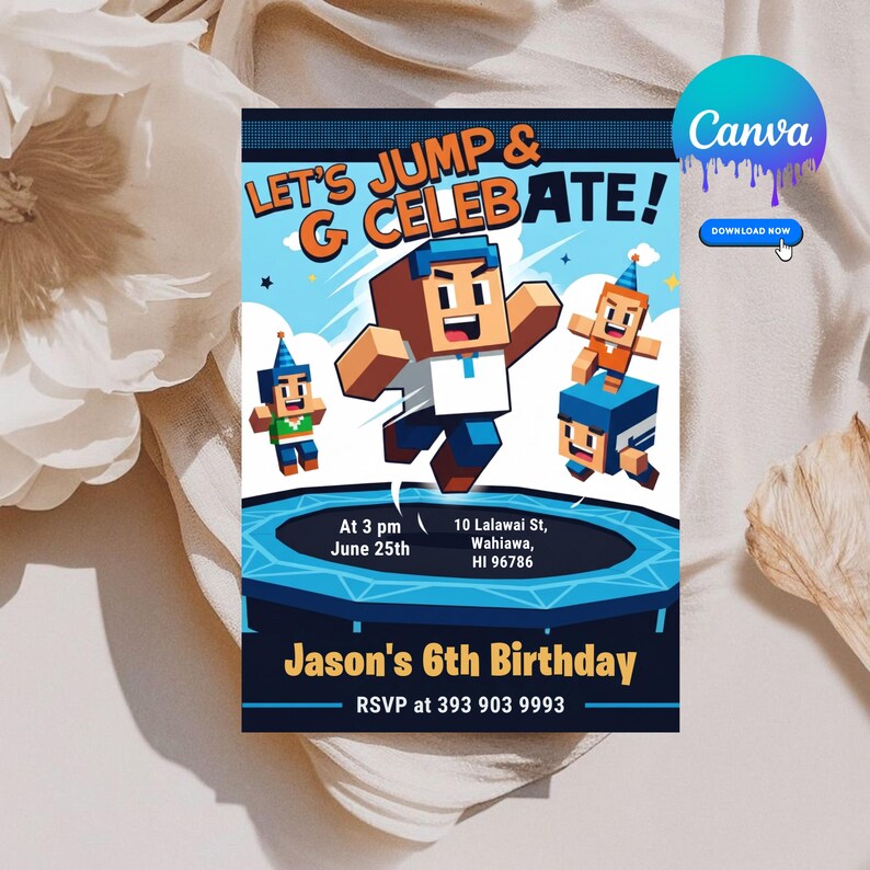 Trampoline Park Birthday Invitation, Jump Party Birthday Invite for ...