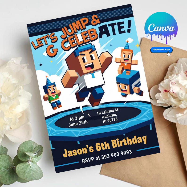 Trampoline Park Birthday Invitation, Jump Party Birthday Invite for ...