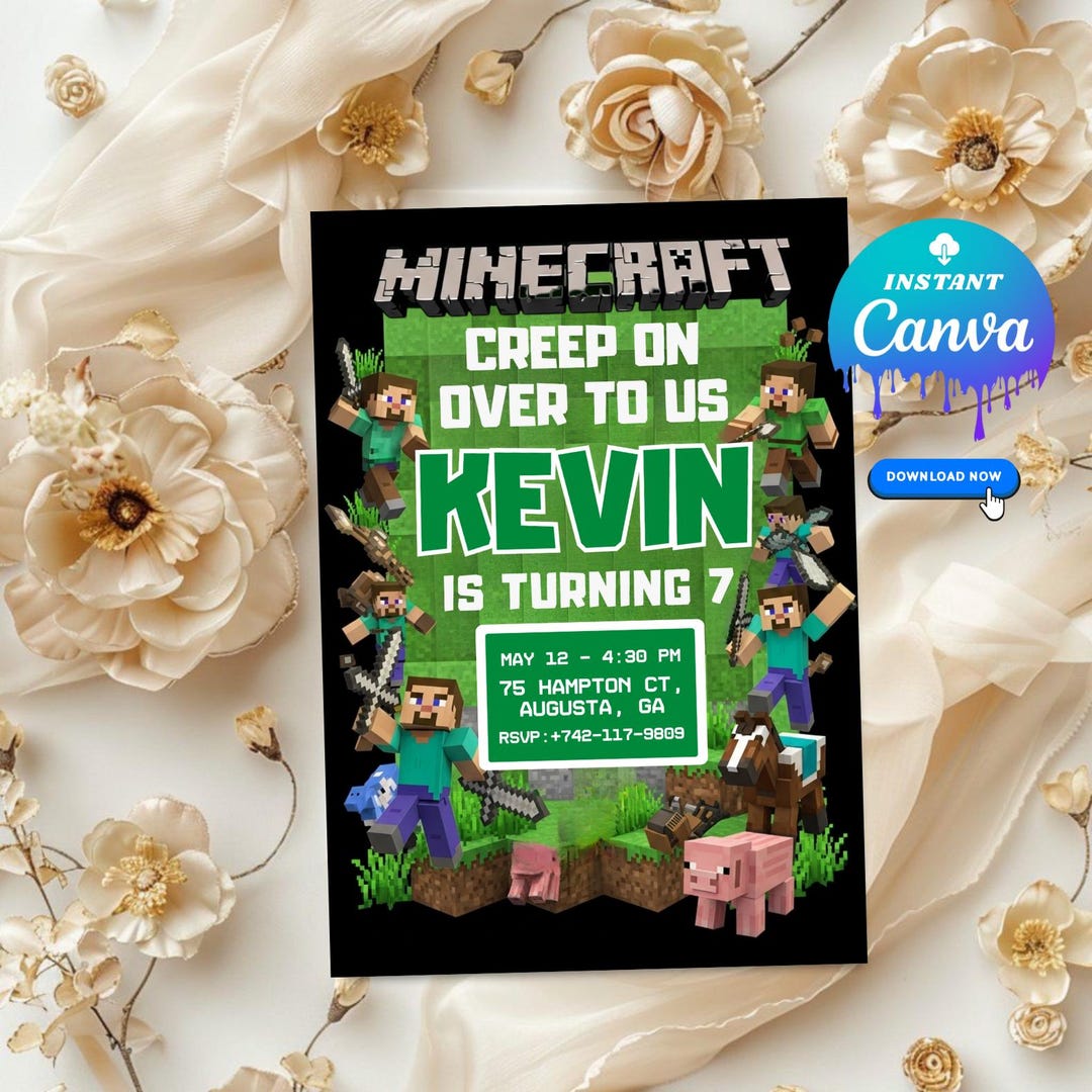Modelo de convite de aniversário editável do Minecraft, convite para ...