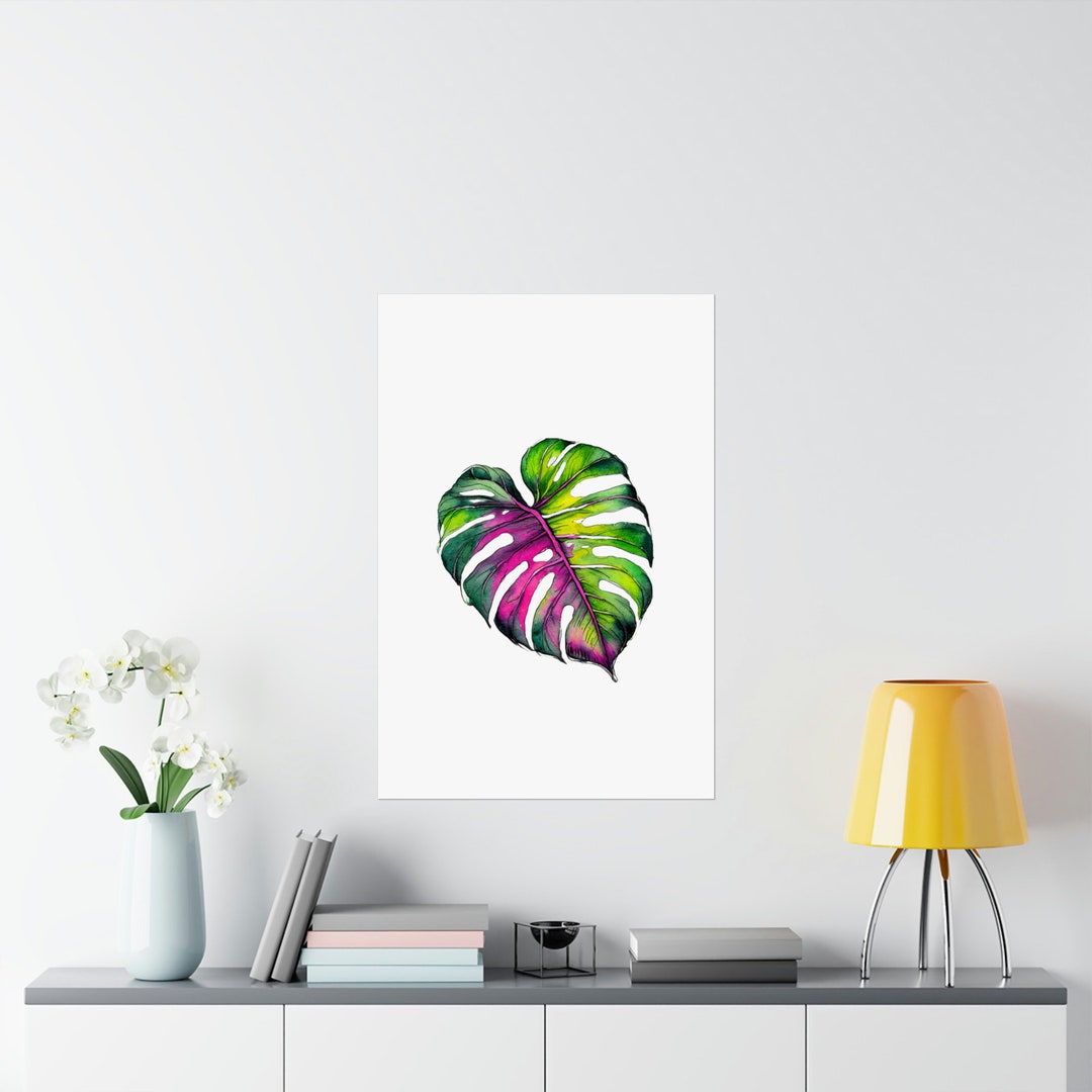 Rainbow Monstera I - Wall Art Watercolor Style Print XL Vibrant ...