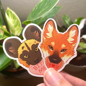 Cute Furry Canine Sticker Set of 2, Hyena Sticker, Maned Wolf Sticker ...