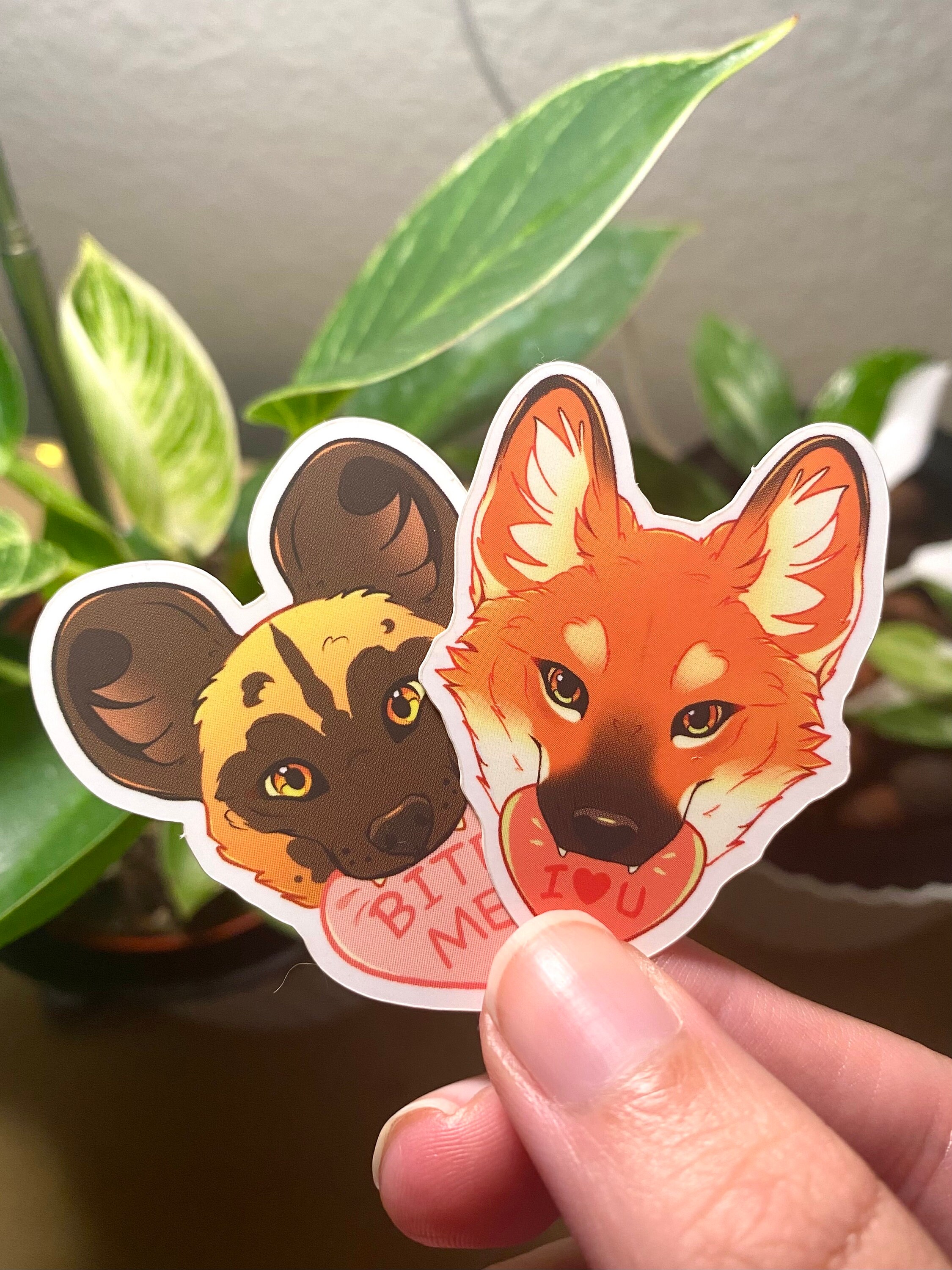 Cute Furry Canine Sticker Set of 2, Hyena Sticker, Maned Wolf Sticker ...