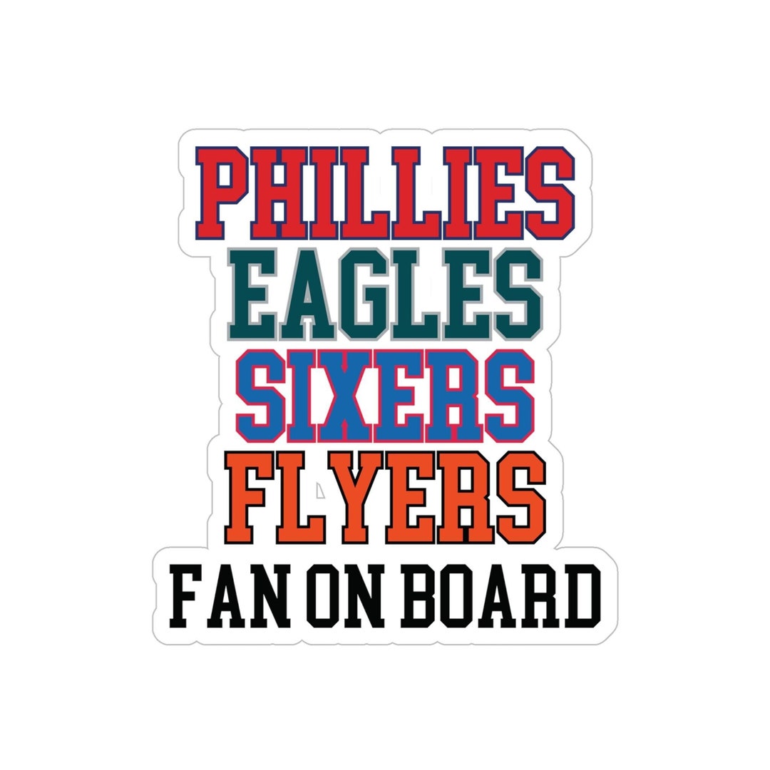 Phillies Eagles Sixers Flyers Fan on Board Transparent Sticker, 6" X 6 ...