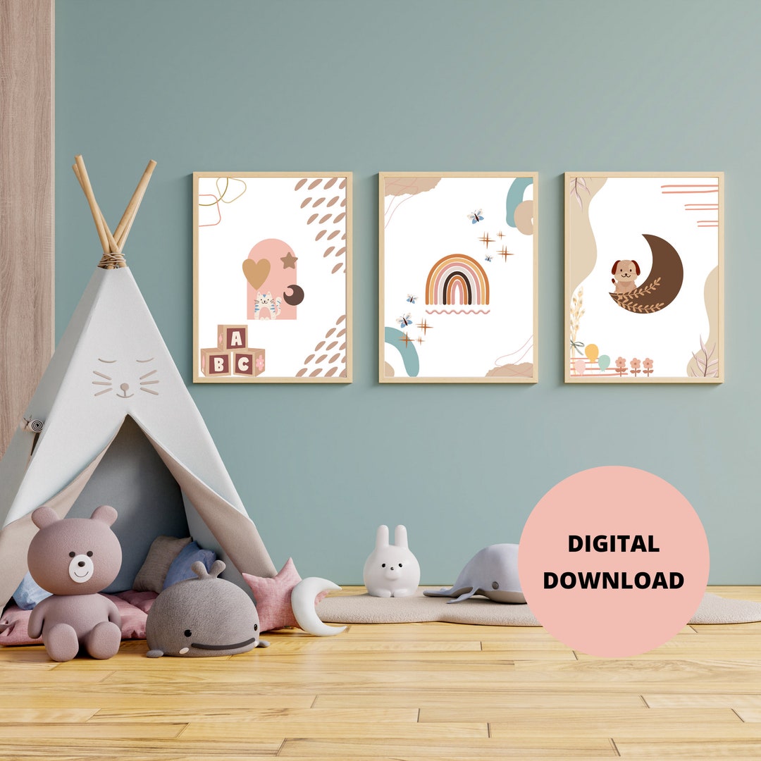 SET OF 3 Boho Style Kids Wall Art Printable Poster Nursery Boy - Etsy