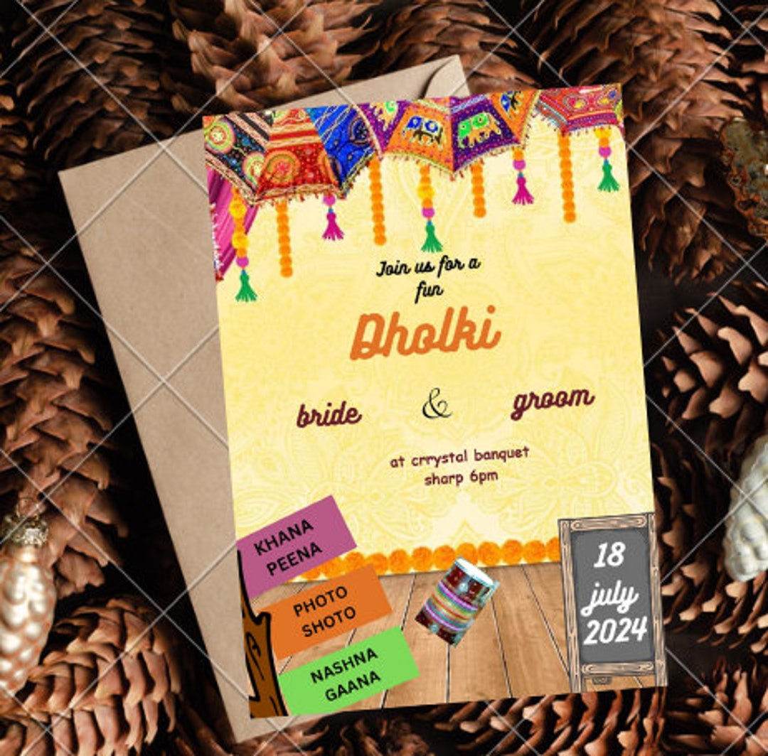 Dholki Invitation,dholki Evite, Dholki Invitation Template,editable ...