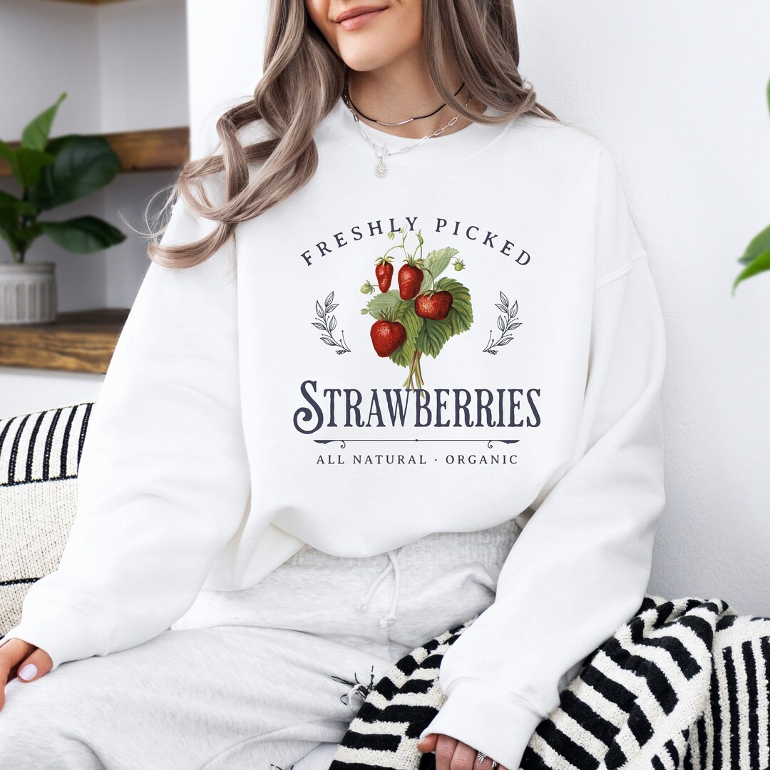 Strawberry Sweatshirt, Strawberry Crewneck, Fresh Strawberries, Organic ...