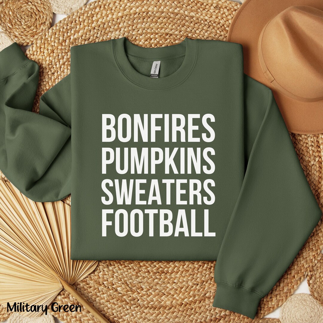 Pumpkins Bonfires Sweaters Football Sweatshirt, Fall Season Sweatshirt ...