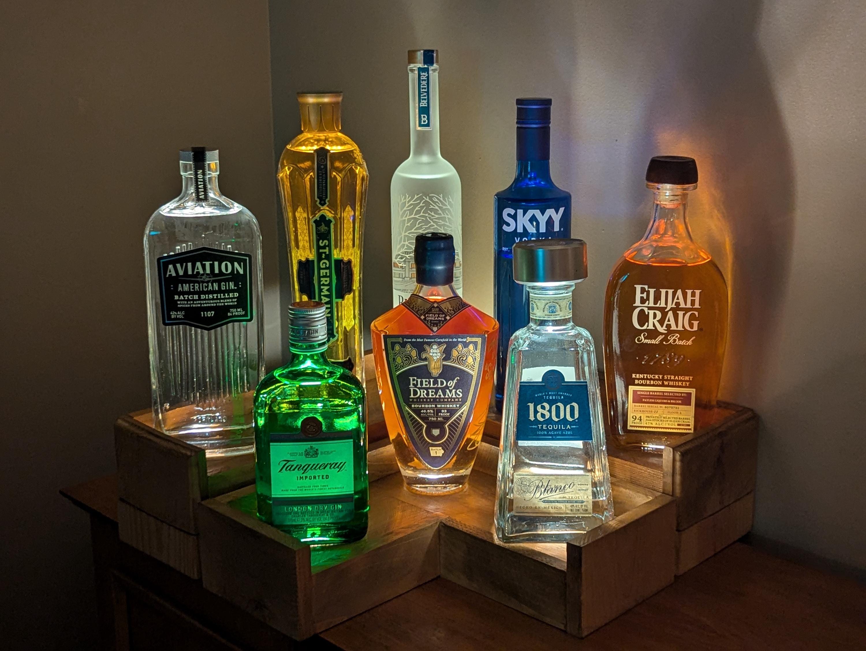 LED Cedar Liquor Shelf: Tiered Corner Bar Bottle Display - Etsy